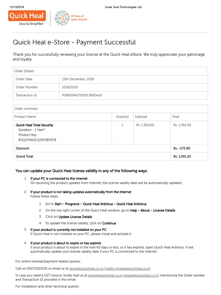 Quick Heal Invoice | PDF | Invoice | System Software