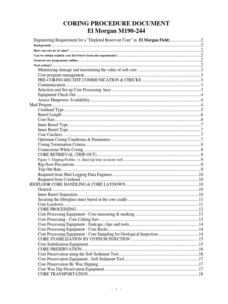 Coring Procedure | PDF | Drilling Rig | Petroleum Reservoir