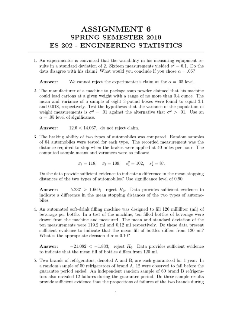 Engineering Statistics Assignment Analysis | PDF | Statistical ...