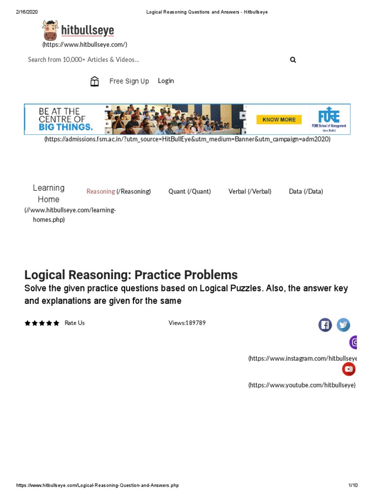 Logical Reasoning Questions and Answers PDF | PDF | Reason ...