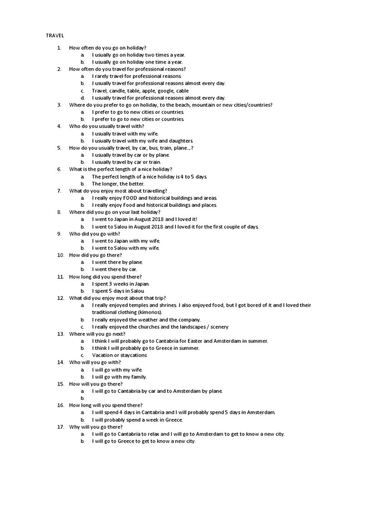 Travel Speaking b1 b2 Level | PDF | Language Arts & Discipline