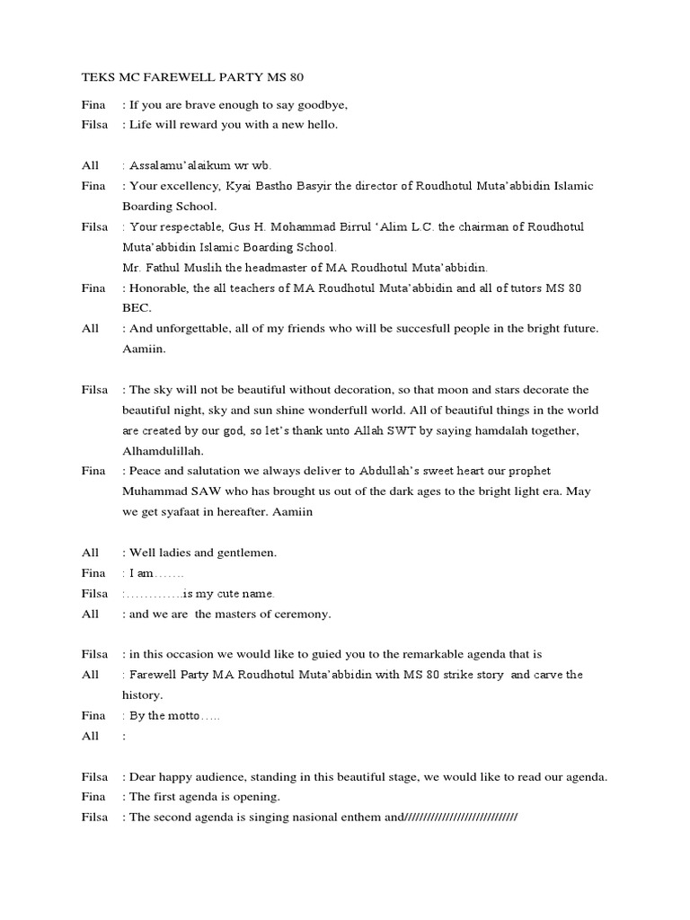Teks MC Farewell Party | PDF | Abrahamic Religions | Religious Behaviour And Experience