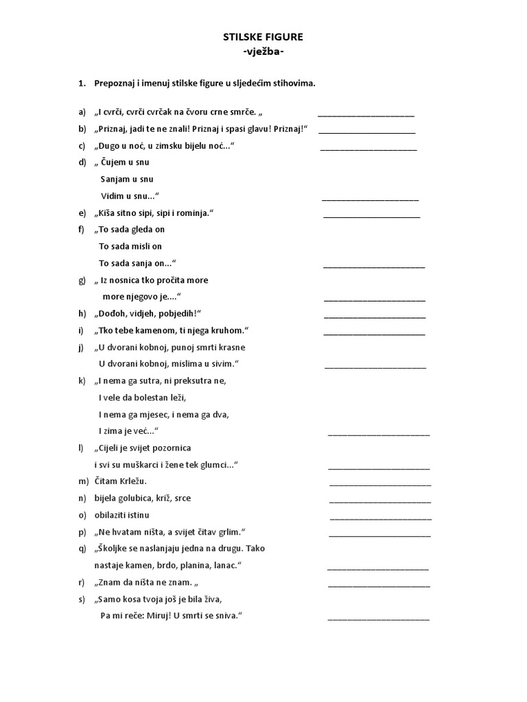 Stilske Figure - Vježbe | PDF