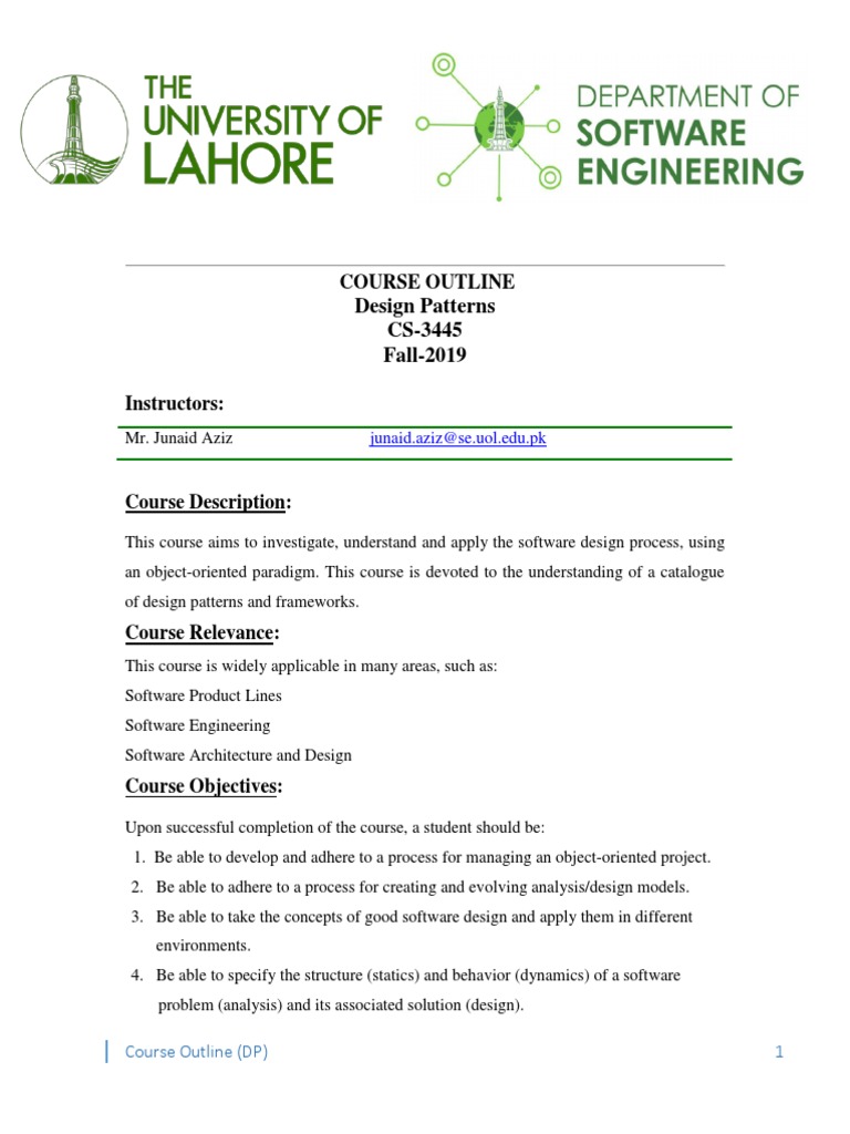 Course Outline | PDF | Software Design Pattern | Object Oriented Programming
