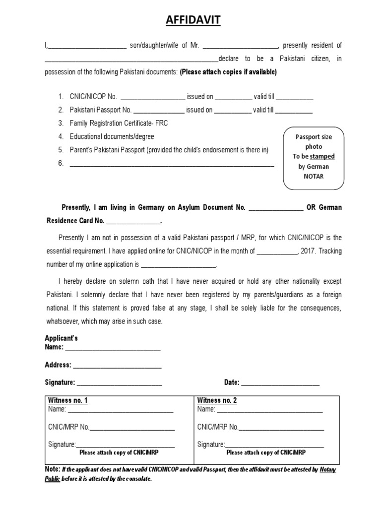 Affidavit For NICOP No Passport Online Application | PDF | Passport ...