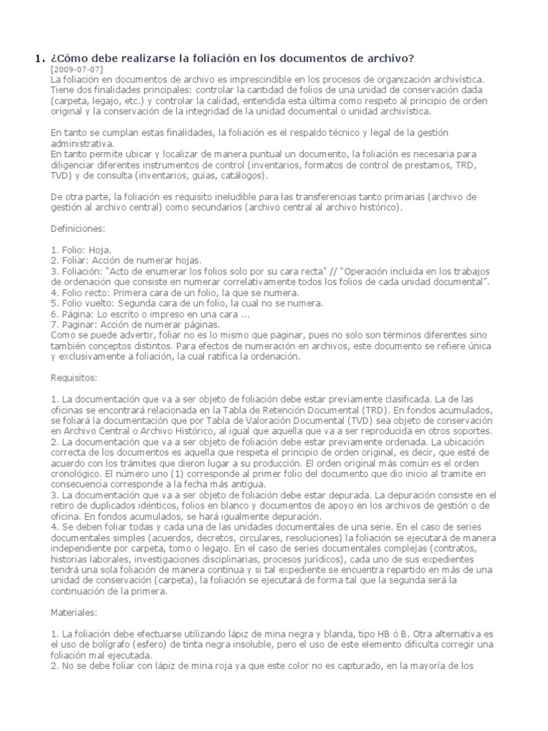 Cómo Debe Realizarse La Foliación en Los Documentos de Archivo | PDF ...