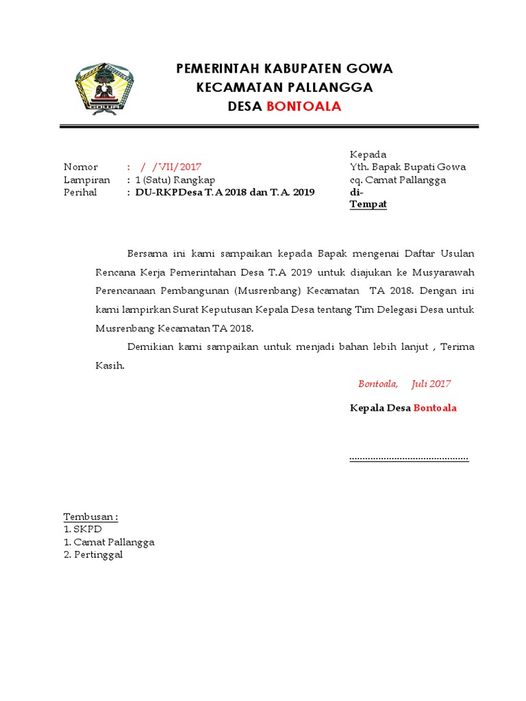 SURAT PENGANTAR DU-RKPDesa | PDF