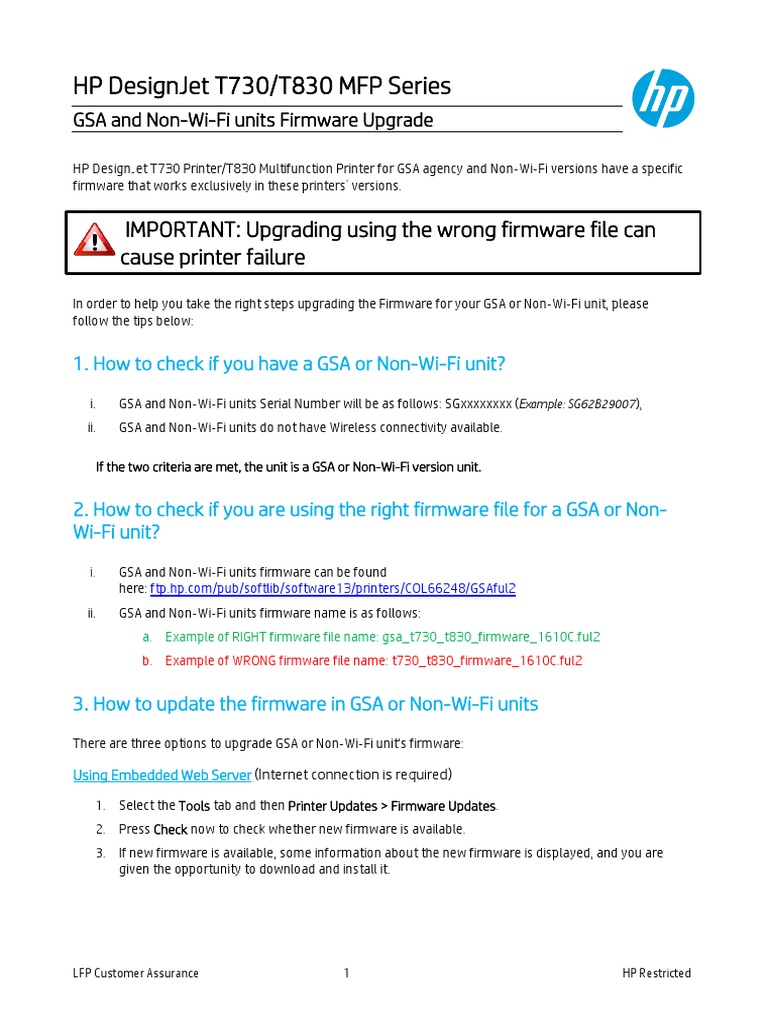 HP HP DesignJet T730 T830 Printer Series Procedure of How To Upgrade FW On Non Wi-Fi Units | PDF ...