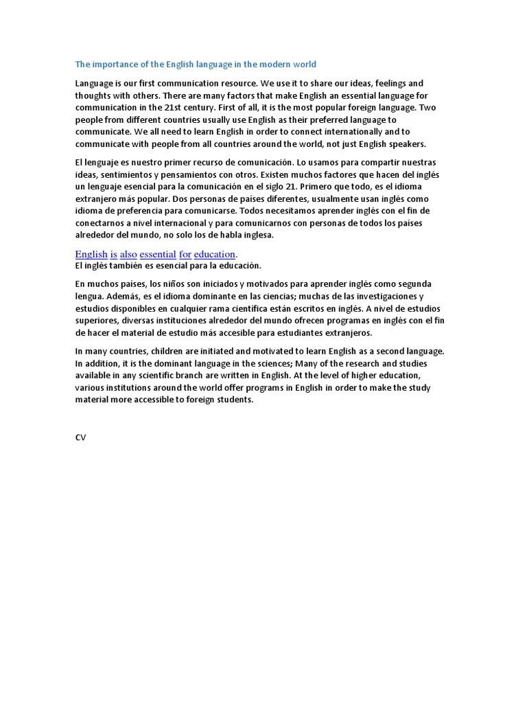 The Importance of The English Language in The Modern World | PDF