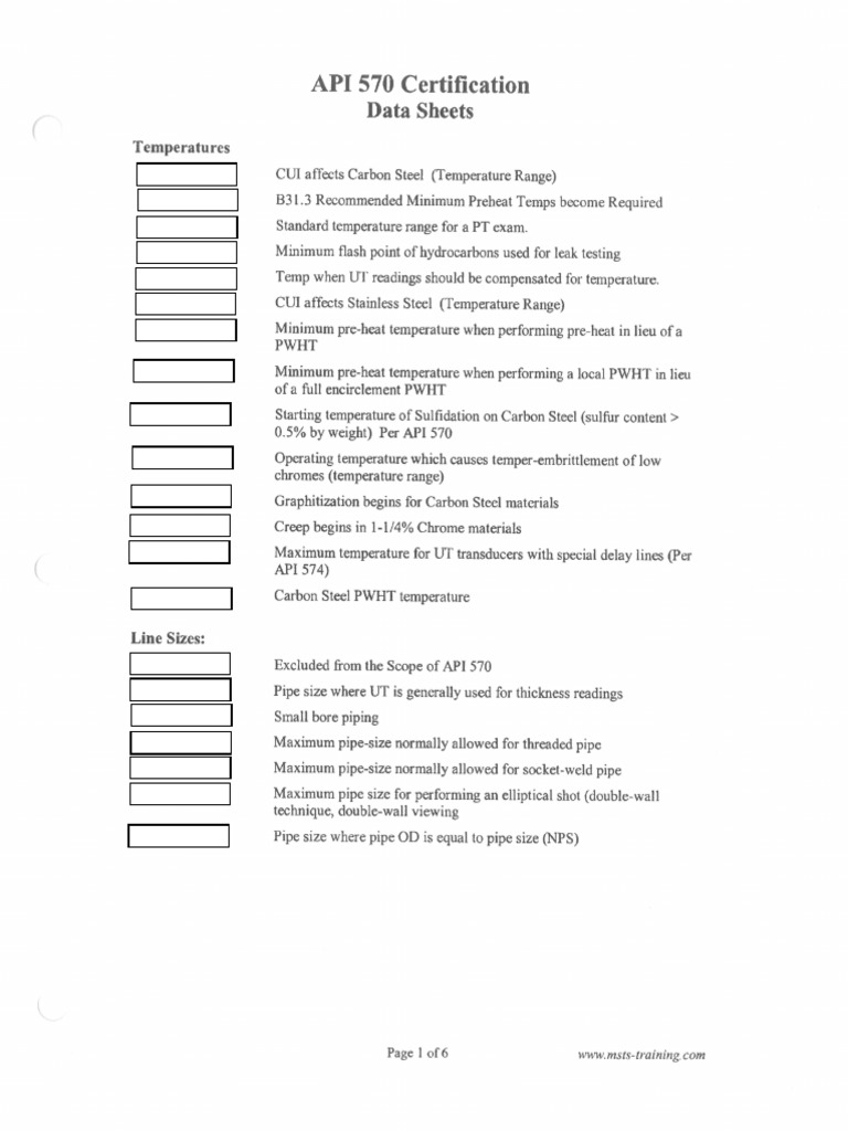 API 570 Data Sheets Test | PDF