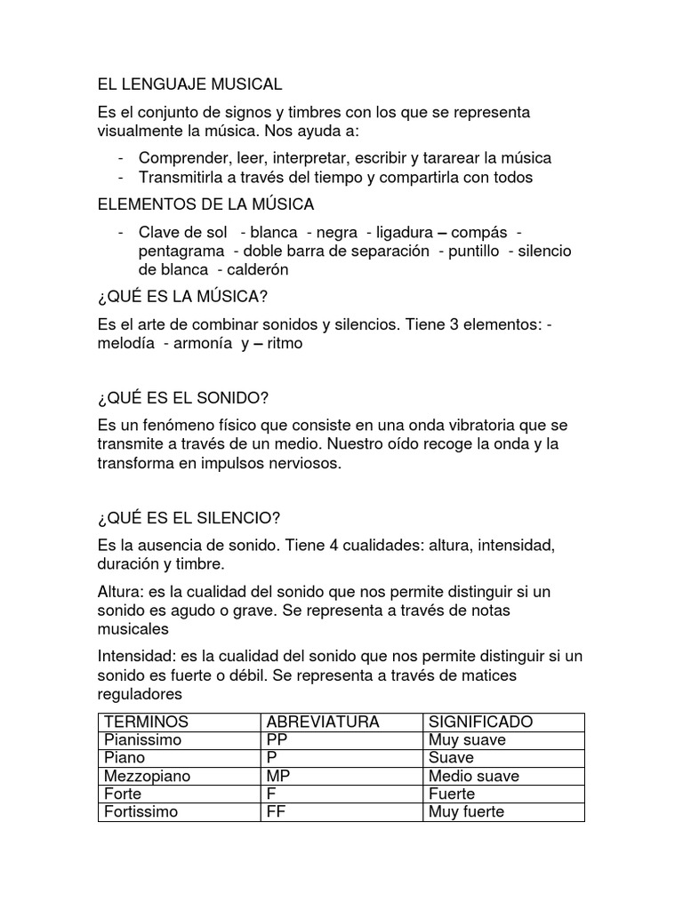 Conceptos Clave del Lenguaje Musical | PDF | Artes del Lenguaje y ...