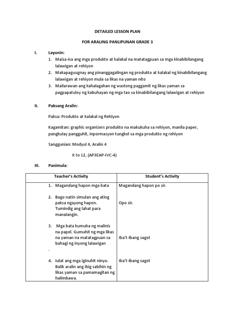 Detailed Lesson Plan Aral - Pan | PDF