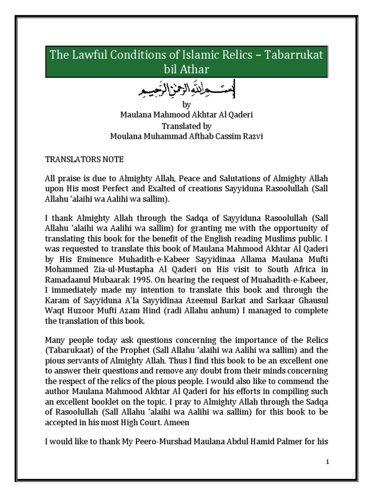 The Lawful Conditions of Islamic Relics | PDF | Hadith | Prophets And ...