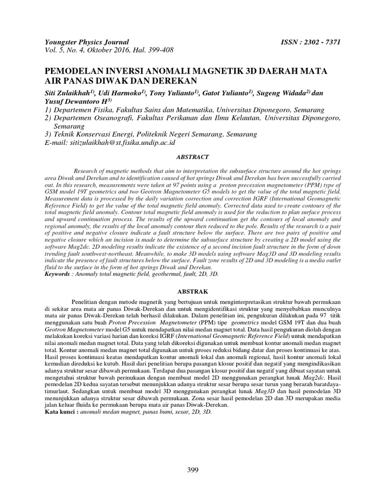 Pemodelan Inversi Anomali Magnetik 3D Daerah Mata Air Panas Diwak Dan ...
