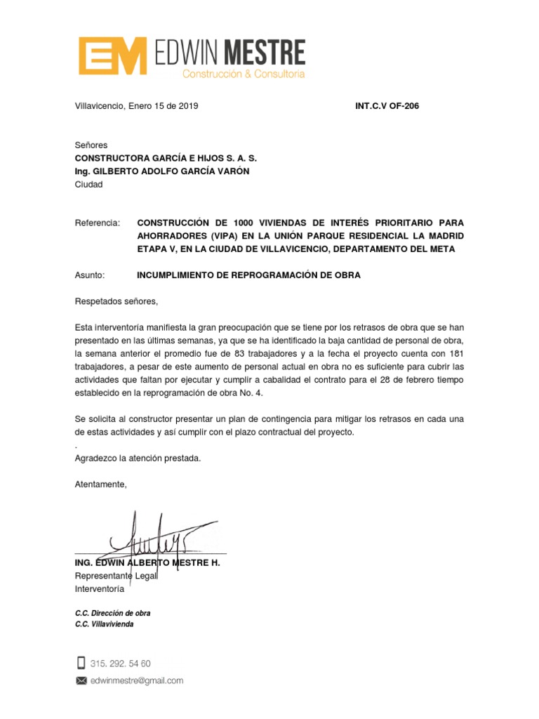 Oficio Interventoria 206 | PDF