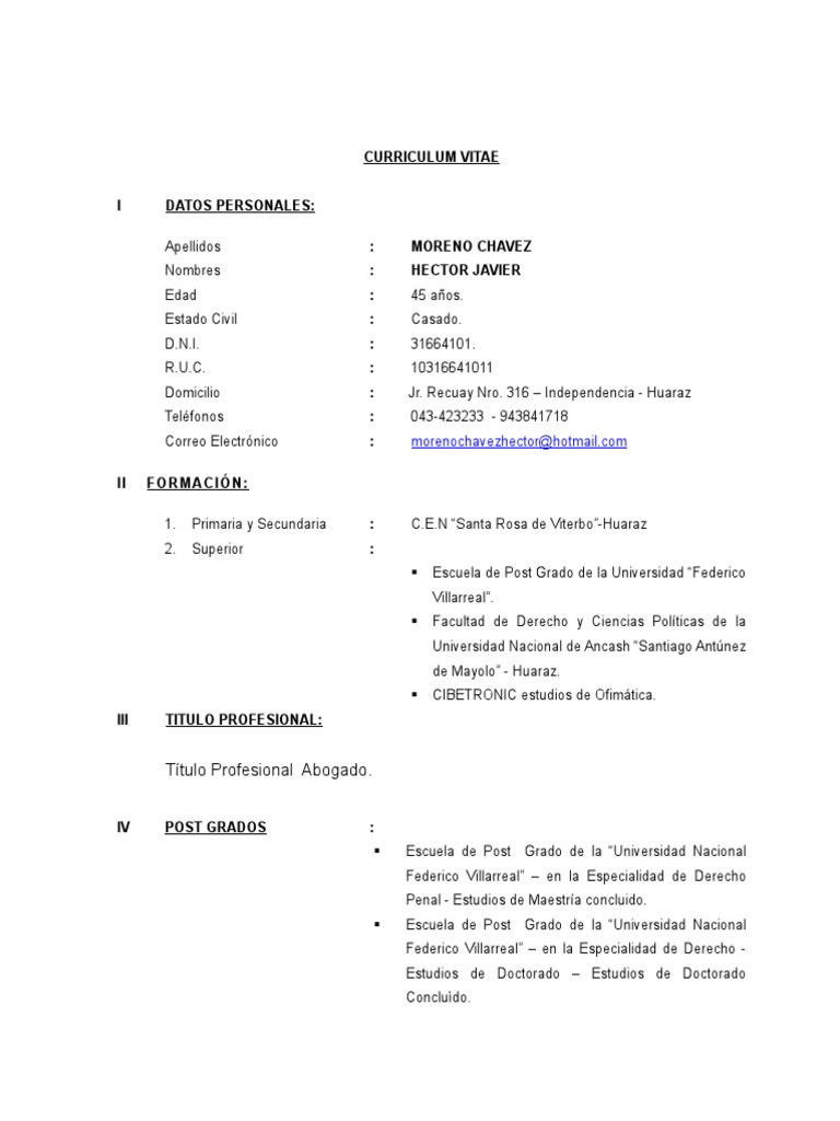 Curriculum Hector | PDF | Licenciatura | Derecho penal