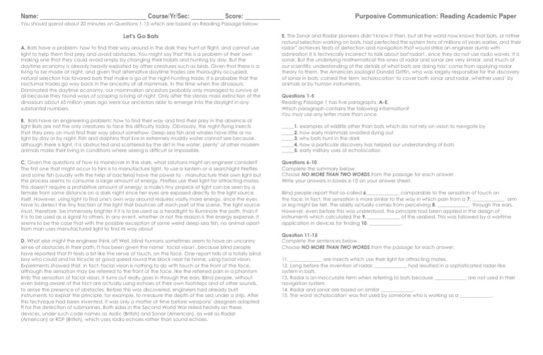 Reading Test Passage 2 Lets Go Bats | PDF | Bat | Senses