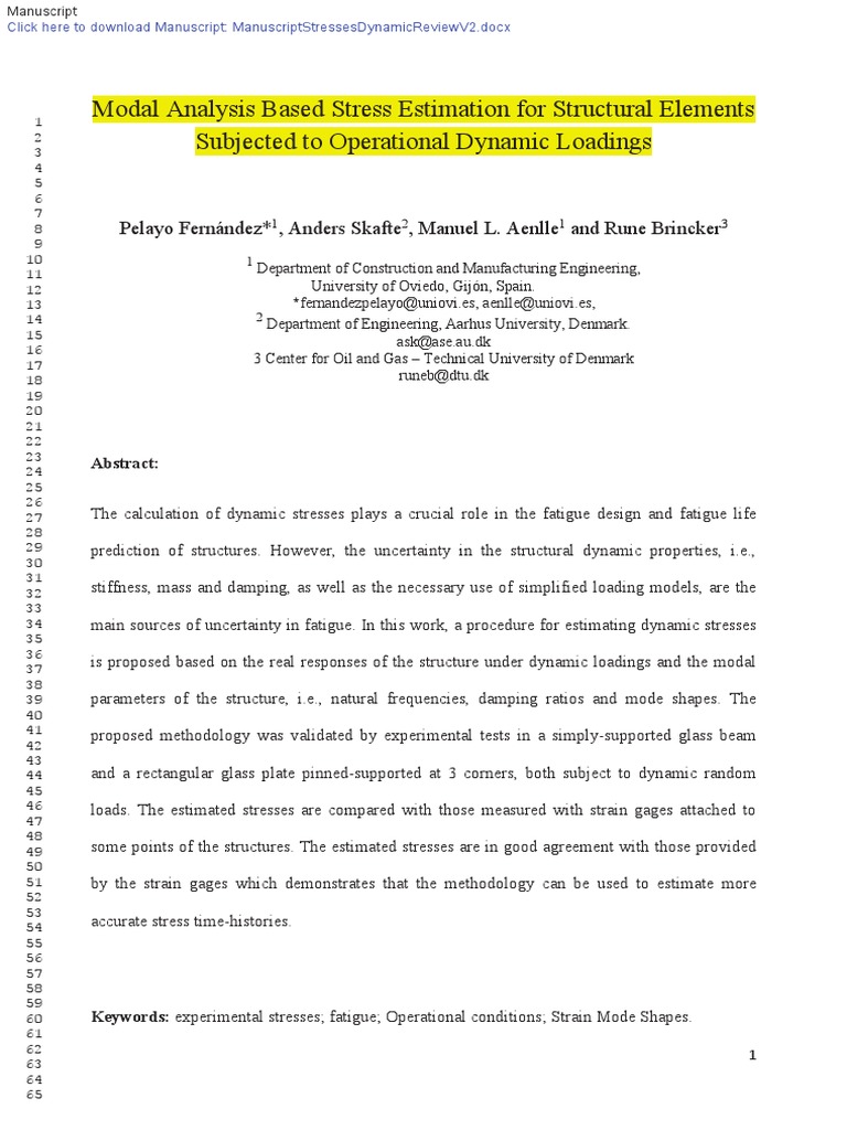 Modal Analysis Based Stress Estimation for Structural Elements | PDF ...
