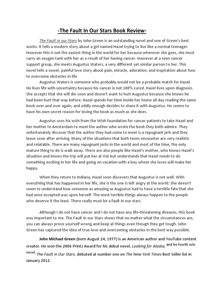 The Fault in Our Stars Book Review | PDF | Social Science