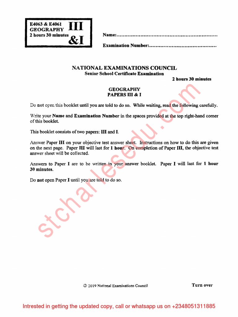 NECO Geography Past Questions 2025 | PDF