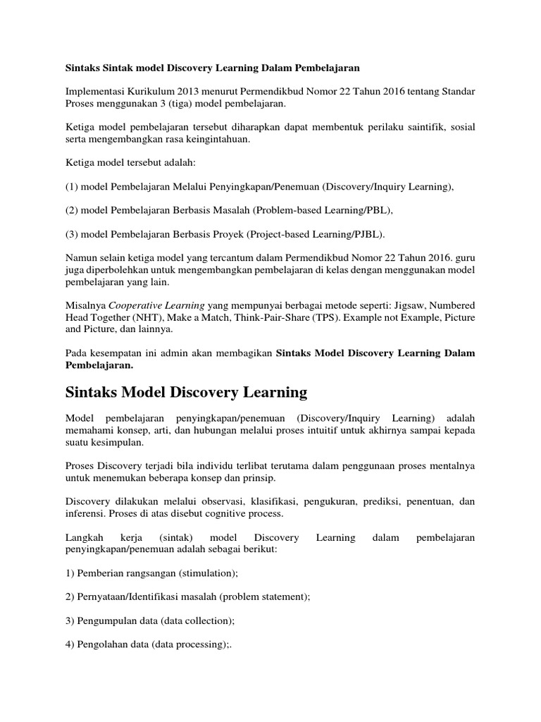 Sintaks Sintak Model Discovery Learning Dalam Pembelajaran | PDF | Karier & Perkembangan