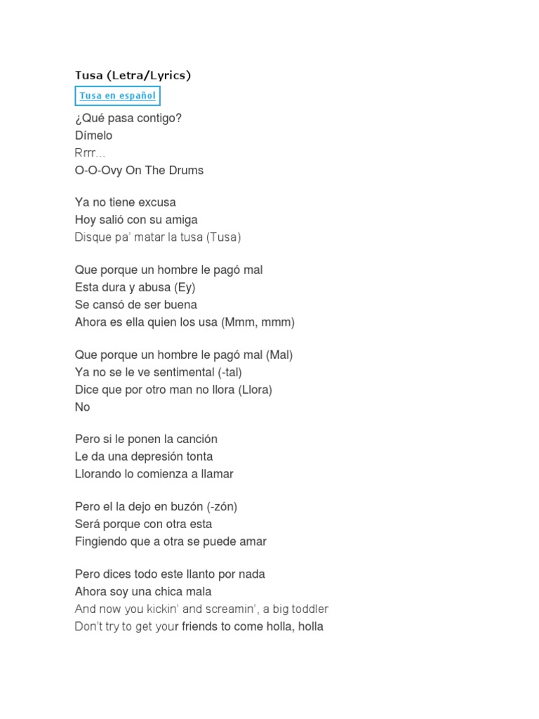 Letra de "Tusa" - Karol G y Nicki Minaj | PDF