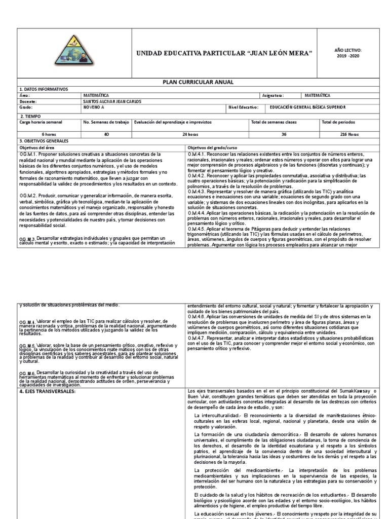 Plan Curricular Anual 9no EGB | Descargar gratis PDF | Triángulo | Número Real