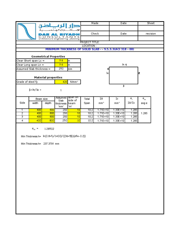 Minimum Thickness of Solid Slab ACI 318 | PDF