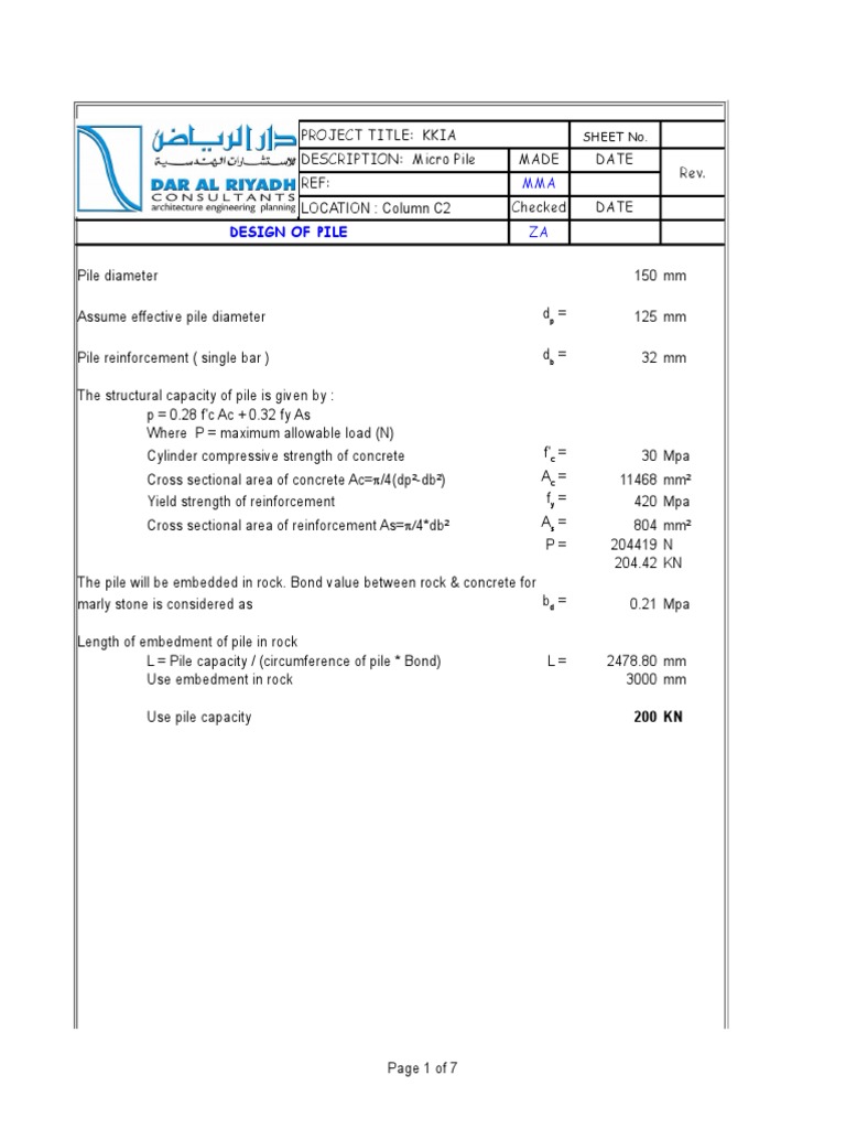 Micro Pile and Cap Design Spreadsheet | PDF | Deep Foundation | Solid ...