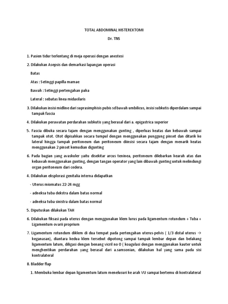 Prosedur Total Abdominal Histerektomi | PDF