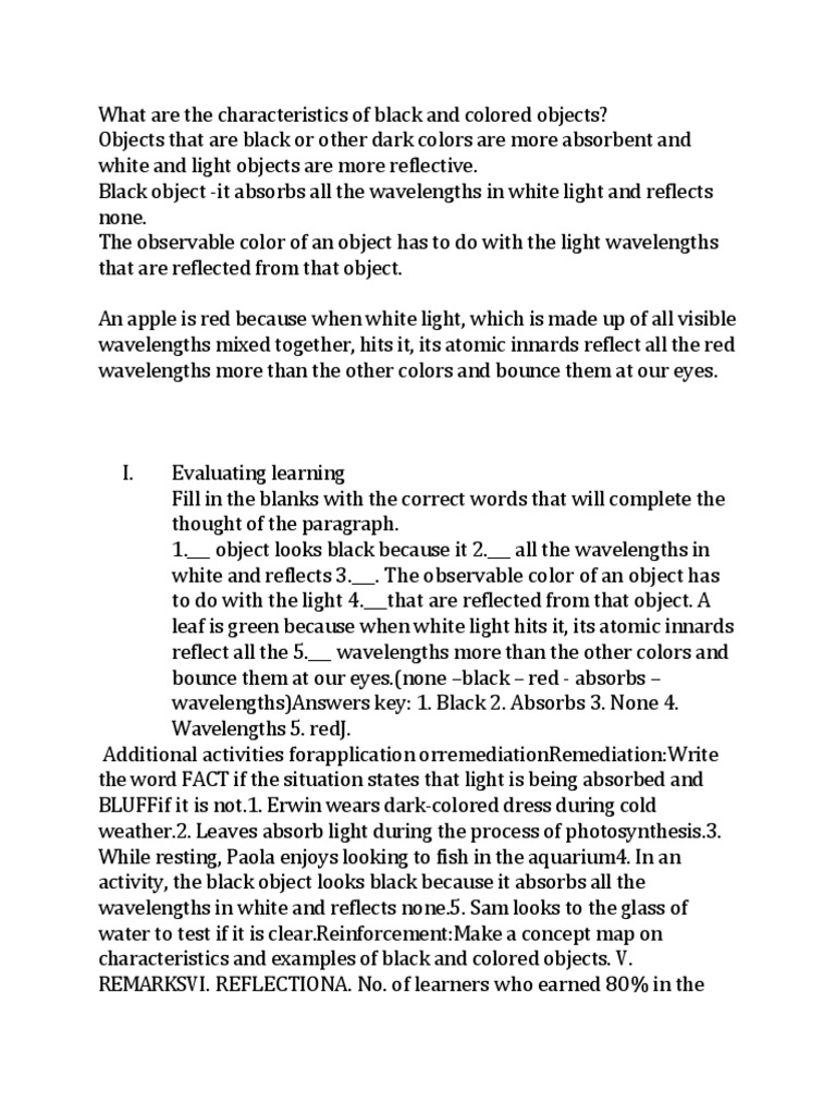 What Are The Characteristics of Black and Colored Objects | PDF | Color ...