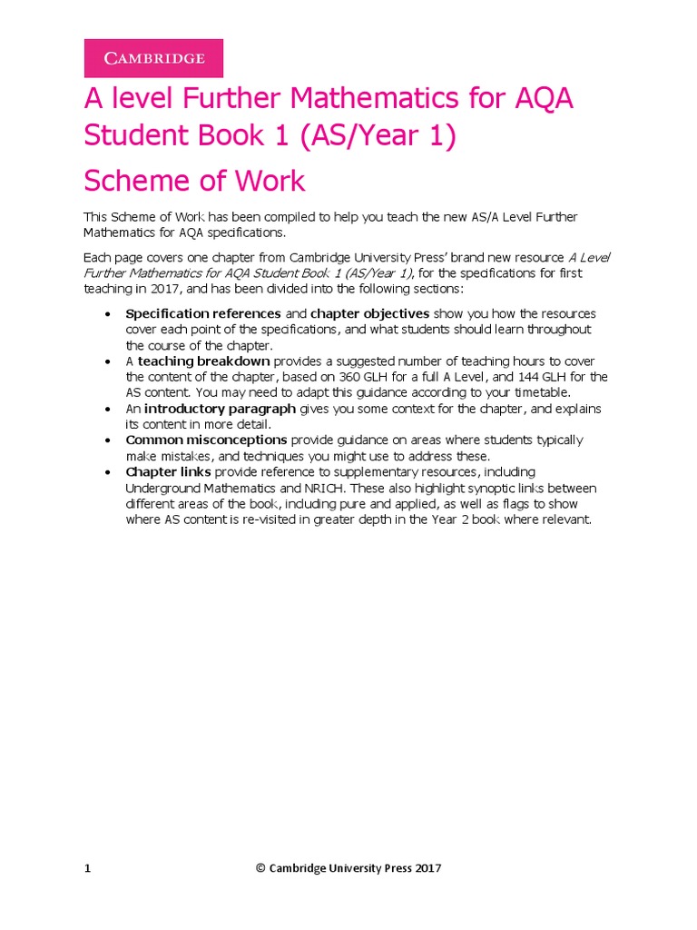 A Level Further Mathematics For AQA Student Book 1 Scheme of Work | PDF ... A Level Further Mathematics For AQA Student Book 1 Scheme of Work | PDF ...