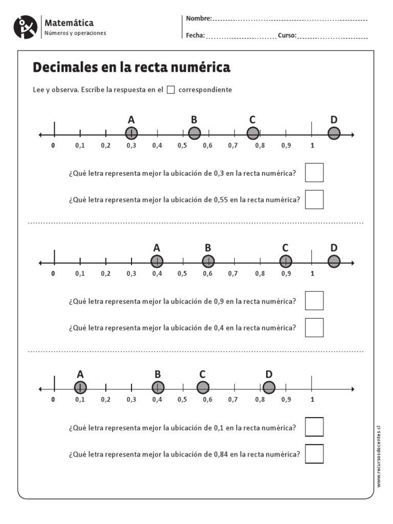 Decimales en La Recta Númerica PDF | PDF