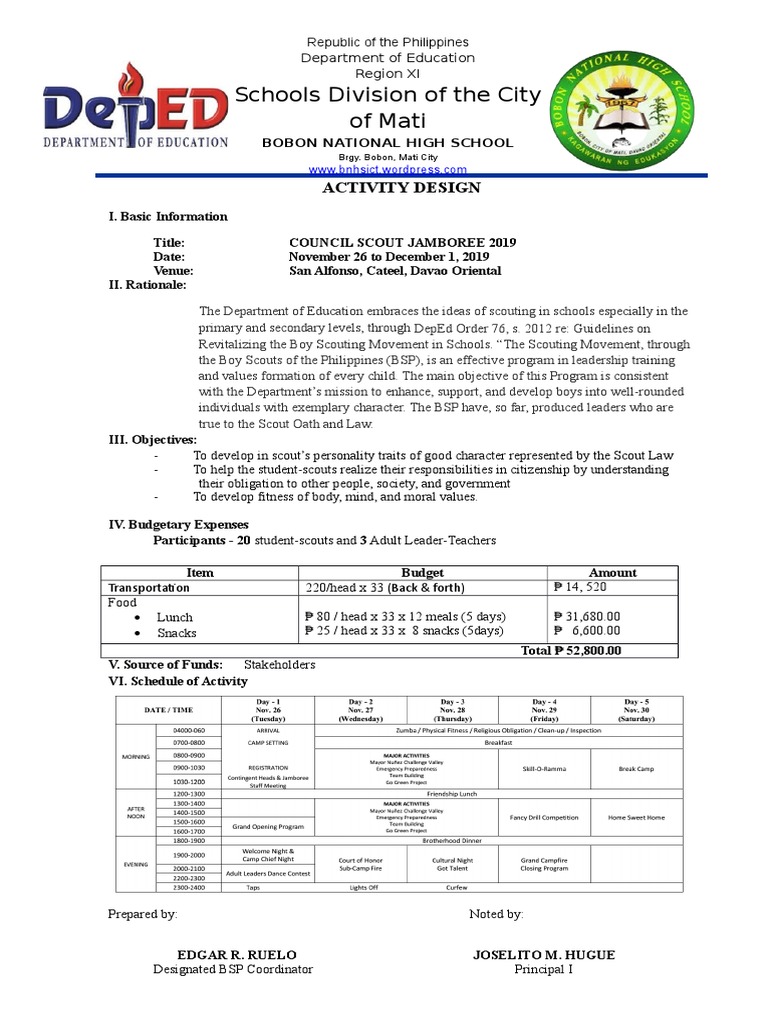Activity Design - Career Guidance | PDF | Scouting | Foods