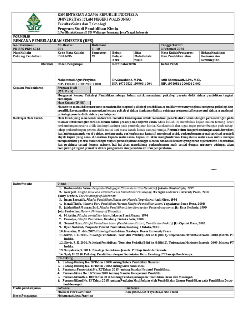 RPS Psikologi Pendidikan | PDF | Karier & Perkembangan | Pengembangan Diri