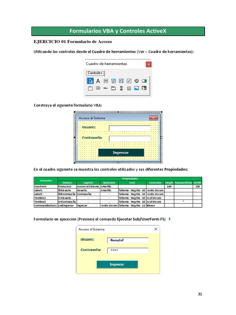 Tema 04 Formularios VBA y Controles ActiveX | PDF | Microsoft Excel | Software