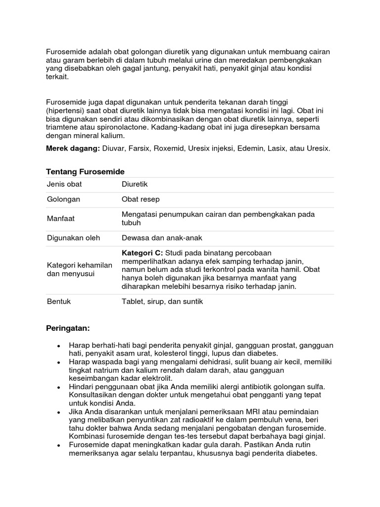 Furosemide | PDF | Kesehatan Holistik | Sains & Matematika