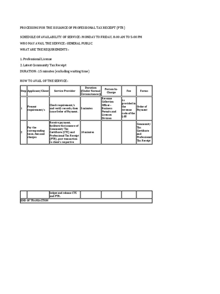 Processing For The Issuance of Professional Tax Receipt | PDF | Receipt ...