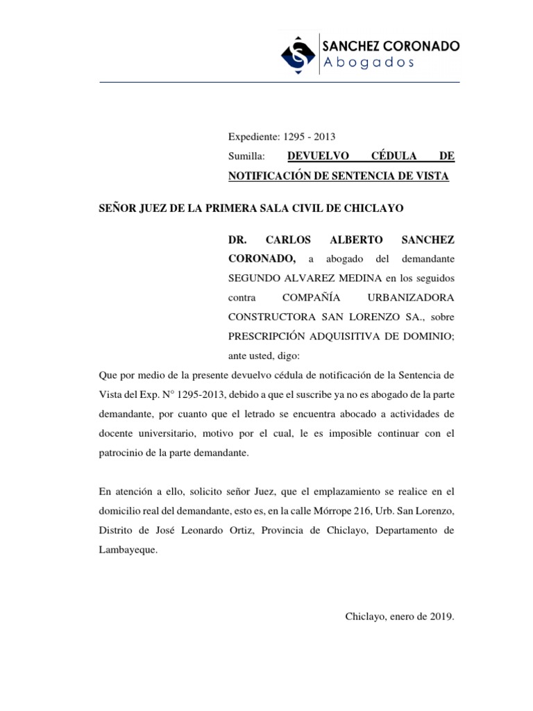 Devuelvo Cedula de Notificación | PDF