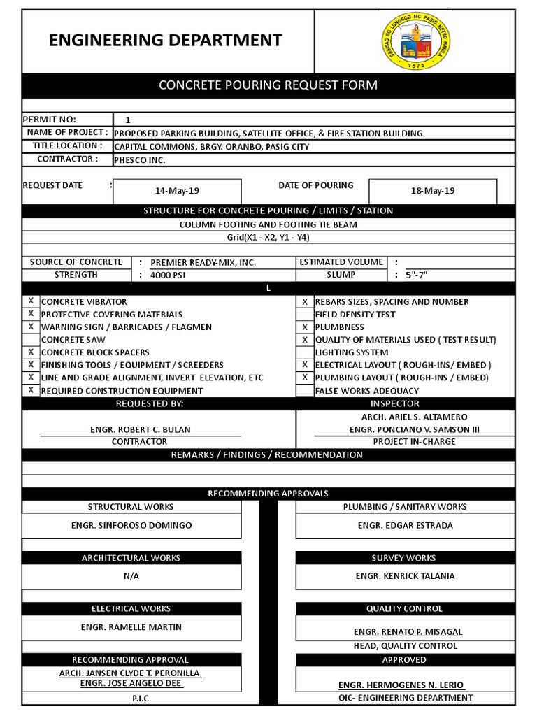 Sample Concrete - Pouring - Request - Blank - Form | PDF | Concrete ...
