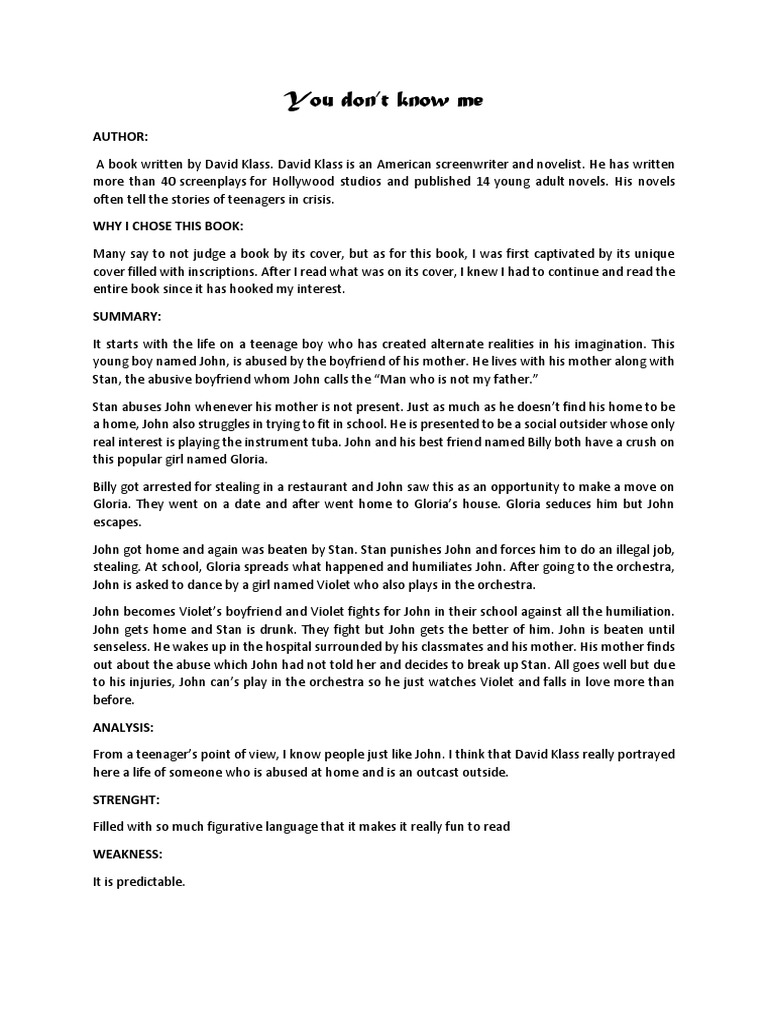 You Don't Know Me Book Review | PDF