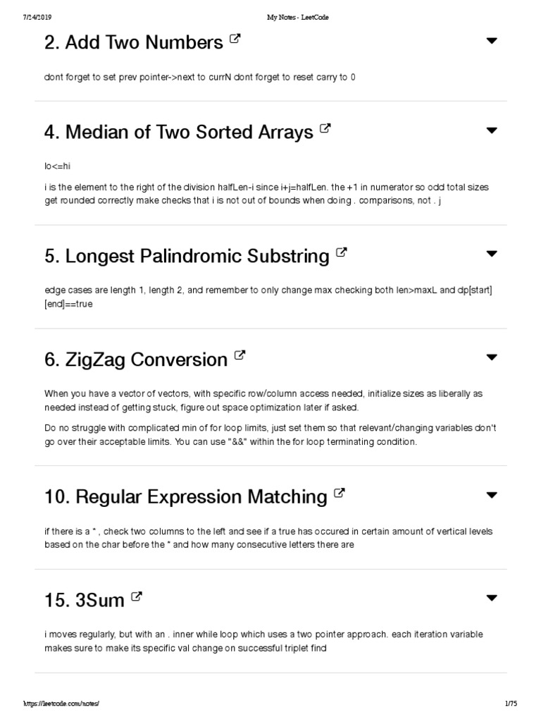 Leet Notes | PDF | Array Data Structure | Pointer (Computer Programming)
