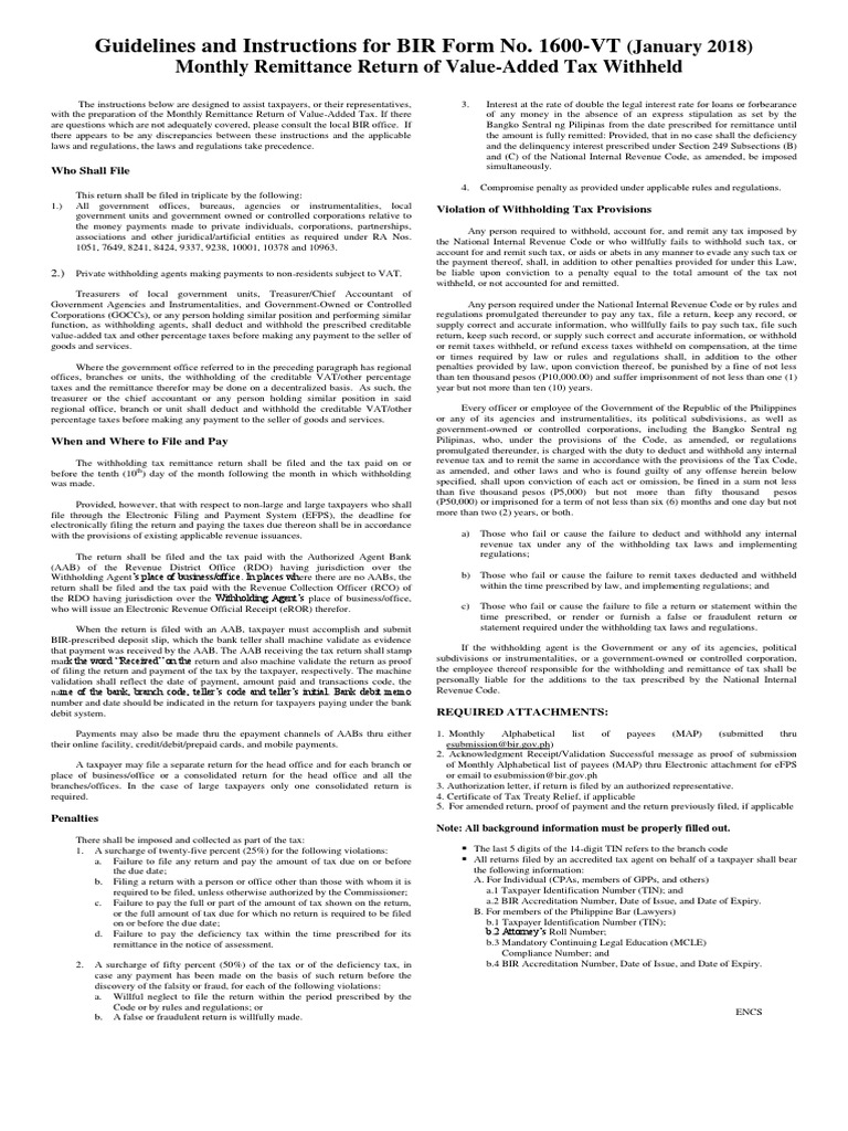 RMC No. 13-2020 Annex A - 1600-VT 2018 Guidelines | Download Free PDF ...
