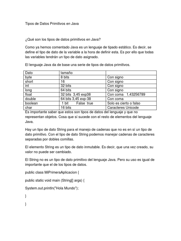 Tipos de Datos Primitivos en Java | PDF | Tipo de datos | Algoritmos
