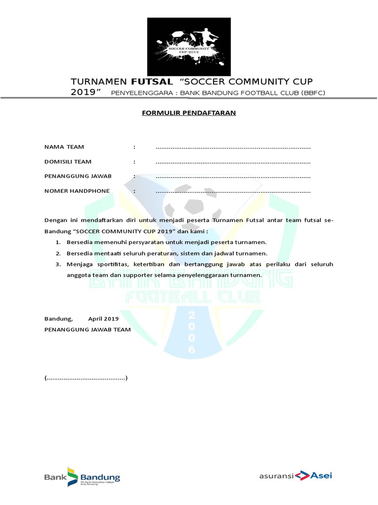 Formulir Pendaftaran Turnamen Futsal | PDF