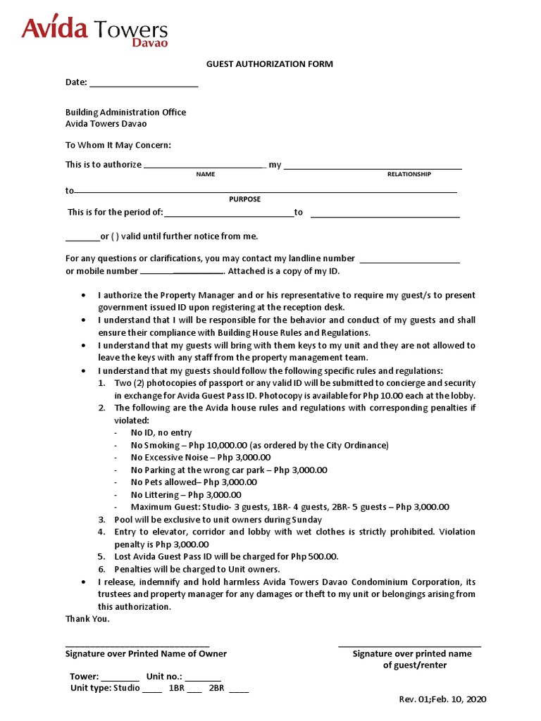 GUEST AUTHORIZATION FORM - New - 2020 | PDF | Common Law | Government