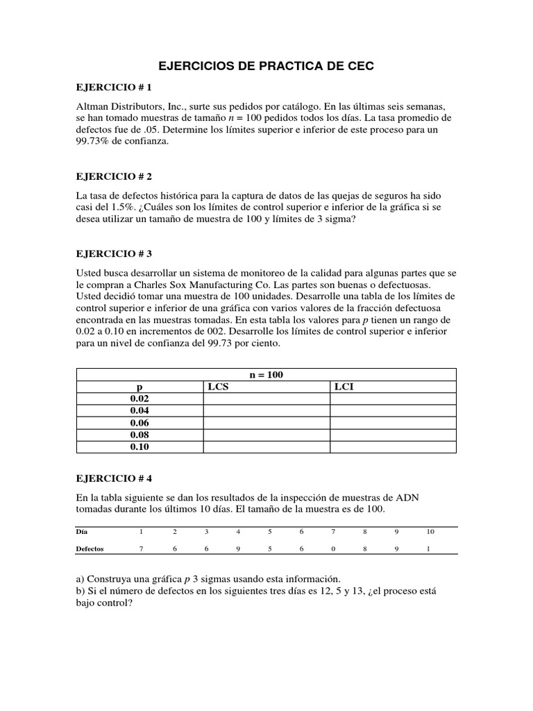 Ejercicios de Cartas de Control Atributos | PDF | Prueba (evaluación) | Estadísticas