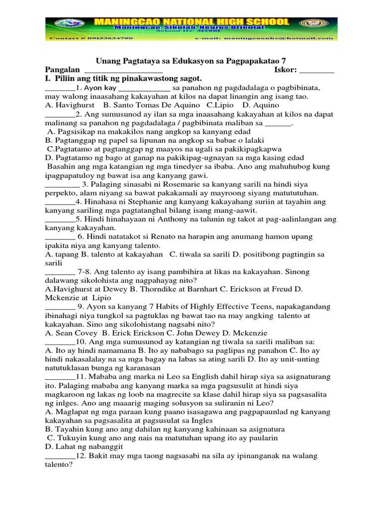 First Periodical Test (Grade 7) | PDF