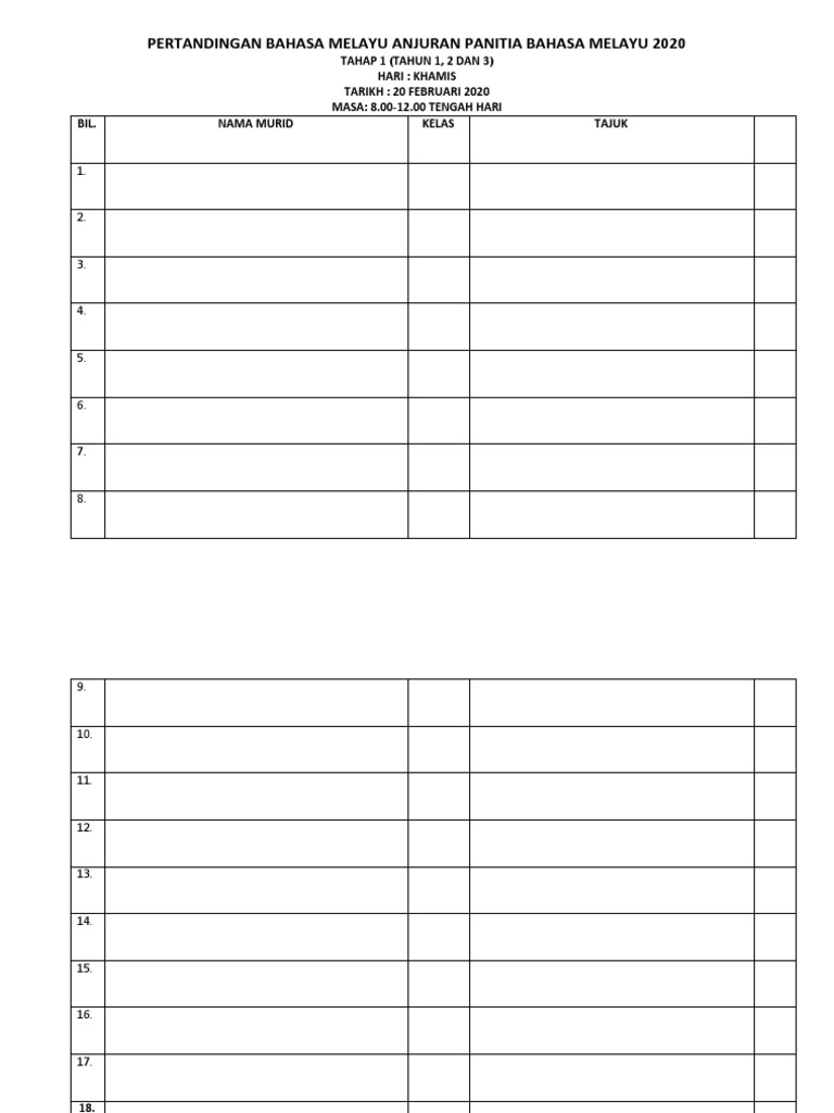 Borang Penyertaan Pertandingan Bercerita BM | PDF | Perjalanan