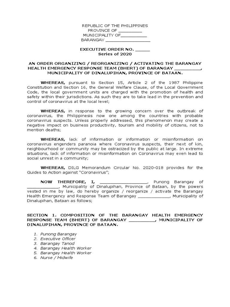 EDITED Barangay EO Creating BHERT | PDF | Health Professional | Nursing
